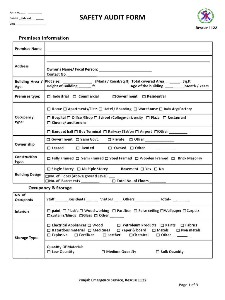 Safety Audit Form | PDF | Firefighting | Fire Sprinkler System