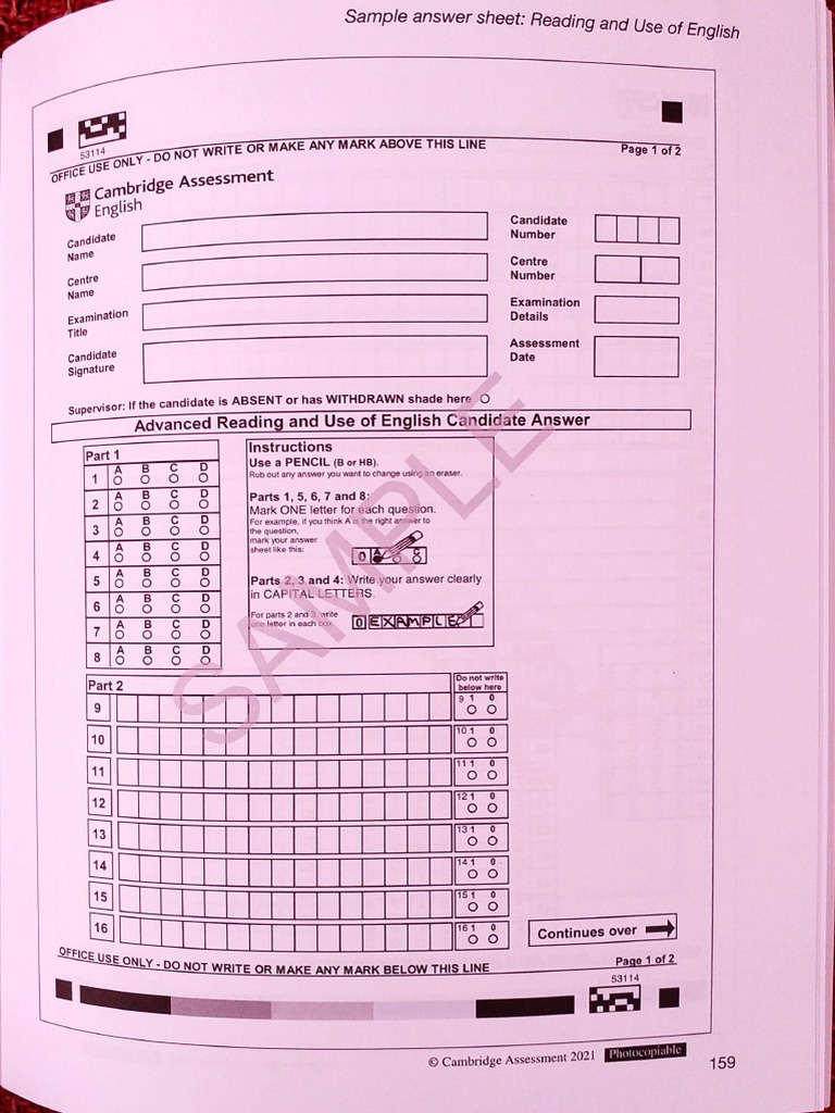 CAE Answer Sheets | PDF | Tests | Standardized Tests