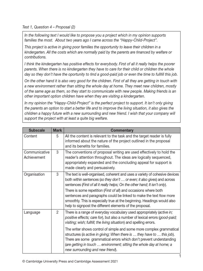 C1 Advanced 4, Test 1, Question 4 - Proposal | PDF | Kindergarten ...