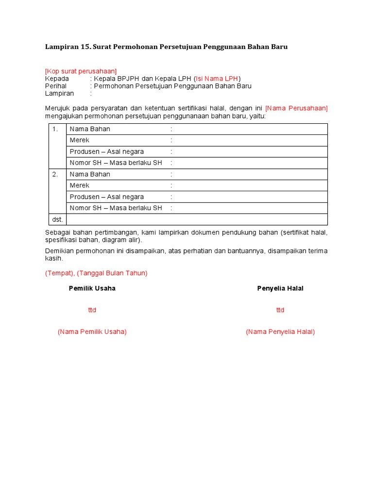Lampiran 15 Surat Permohonan Persetujuan Penggunaan Bahan Baru | PDF