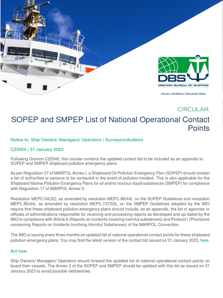 C23004 SOPEP and SMPEP List of National Operational Contact Points | PDF