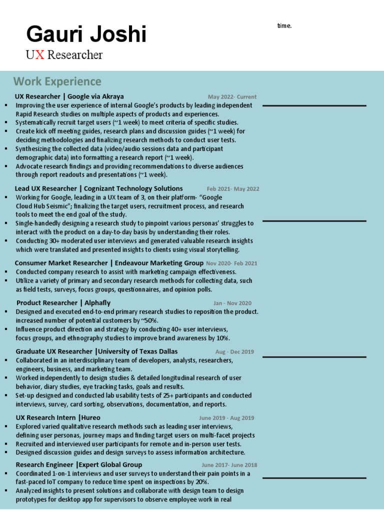Gauri Joshi - UX Research-Resume.. | PDF | Usability | User Experience