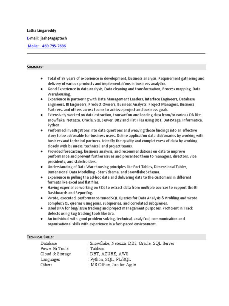 Latha Data Analyst Resume.. | PDF | Databases | Ibm Db2