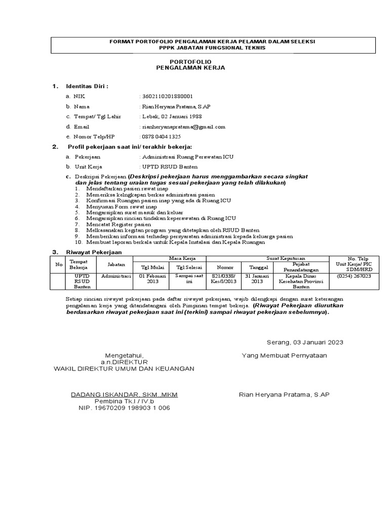 Portofolio Pengalaman Kerja Rian Pratama | PDF
