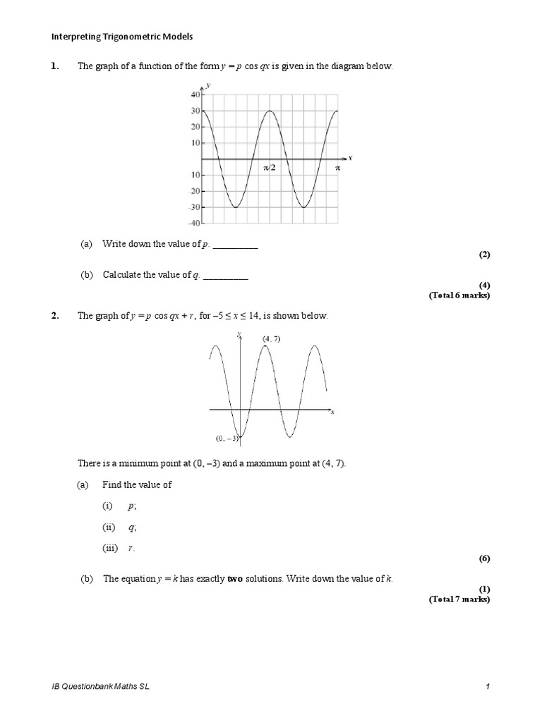 (Total 6 Marks) : IB Questionbank Maths SL 1 | PDF | Trigonometric Functions | Mathematical Analysis