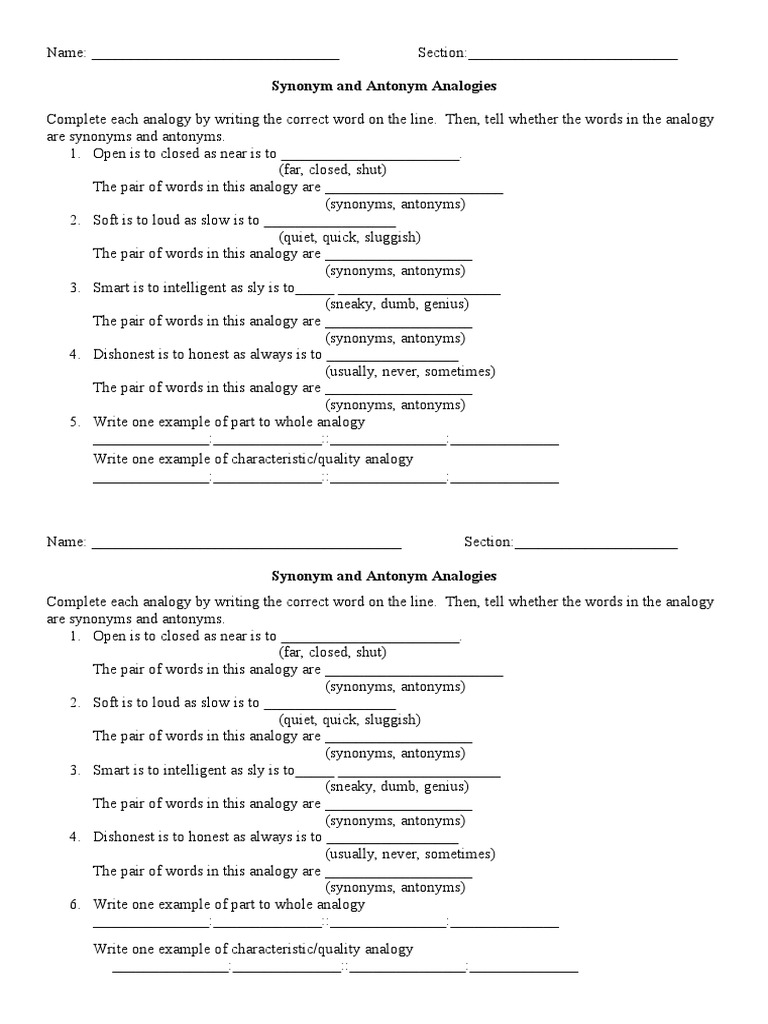 Analogies Worksheet | PDF | Semantic Units | Linguistic Morphology
