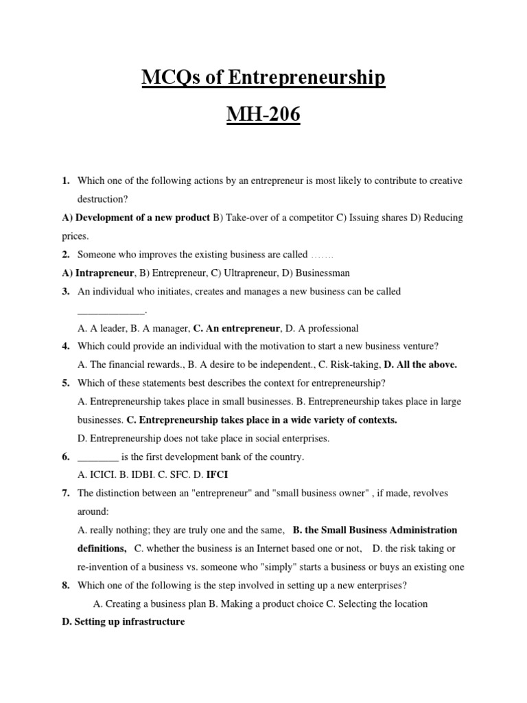 Entrepreneurship Quiz Ques-Ans | PDF | Entrepreneurship | Venture Capital
