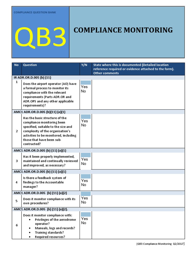 Compliance Monitoring Question Bank QB3 | PDF | Audit | Regulatory Compliance
