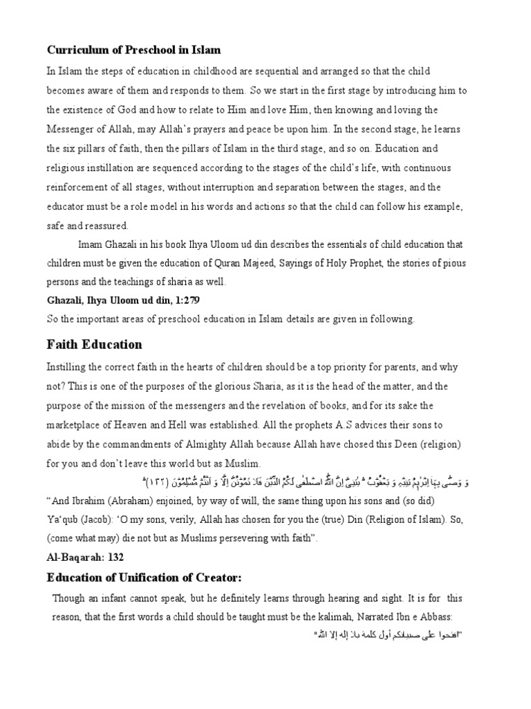 Islamic Preschool Curriculum Overview | PDF | Prophets And Messengers ...