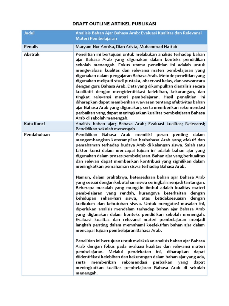 Draft Outline Artikel Publikasi Pengembangan Bahan Ajar | PDF