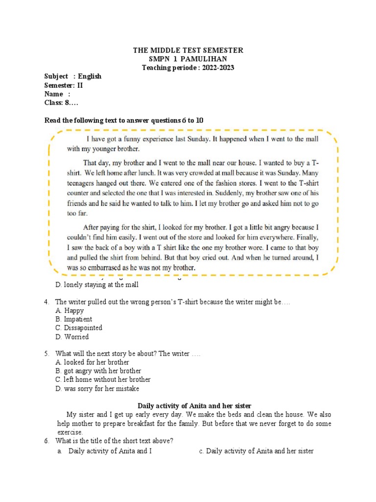 The Middle Test Semester | PDF