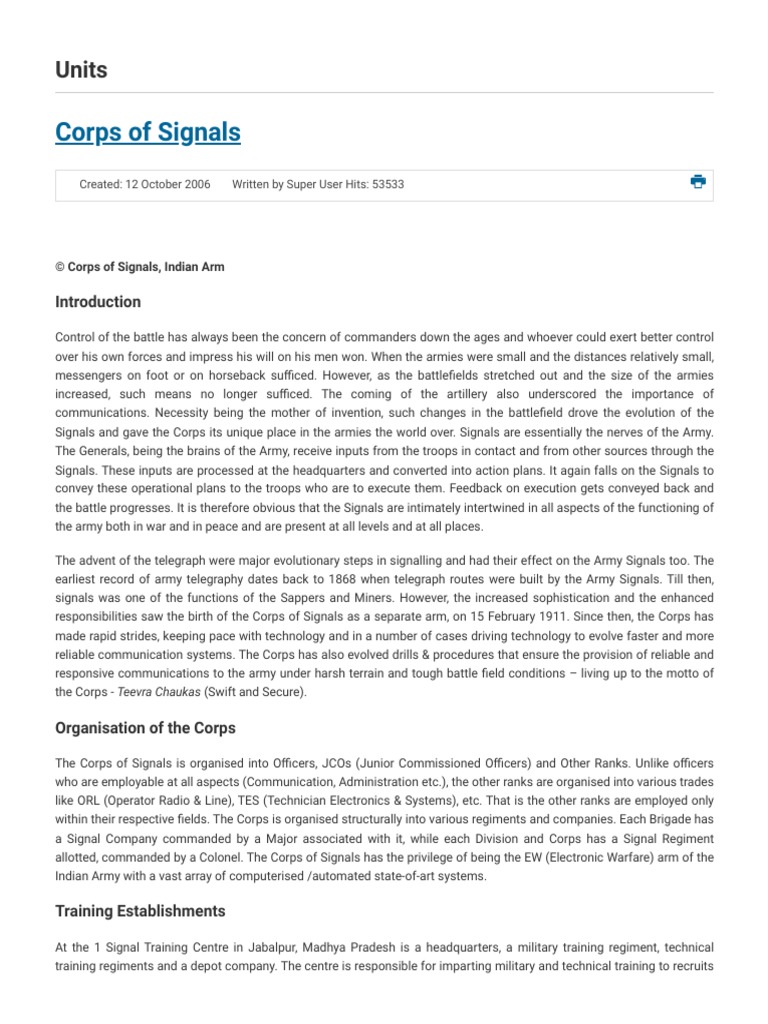 Corps of Signals - Bharat Rakshak - Indian Army & Land Forces | PDF ...