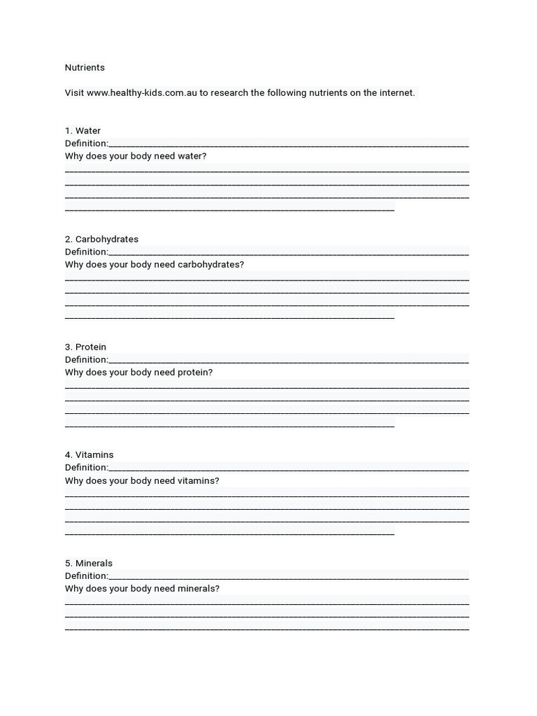 Nutrients Worksheet | PDF