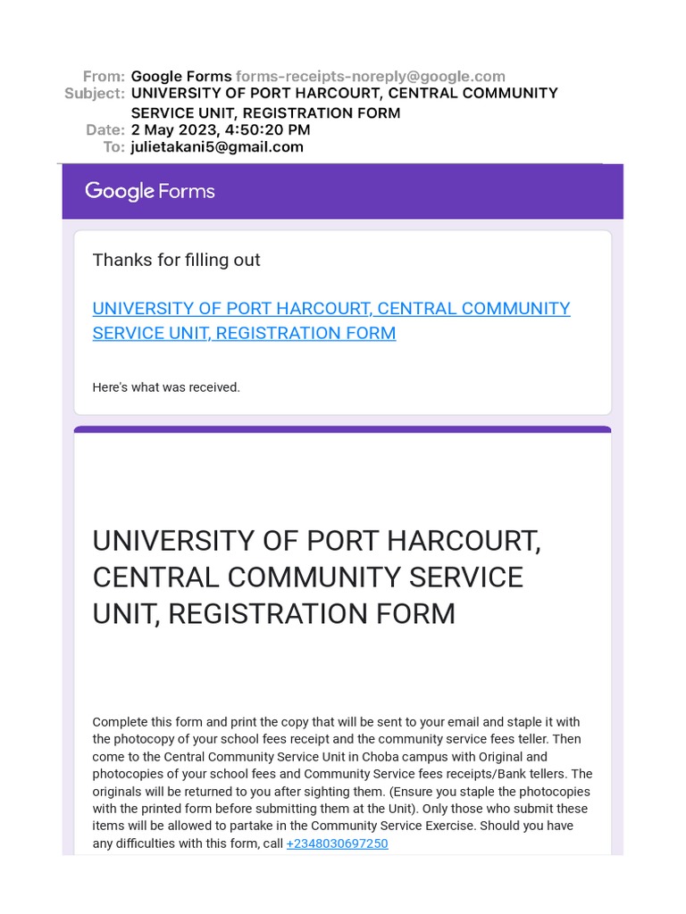 University of Port Harcourt, Central Community Service Unit ...