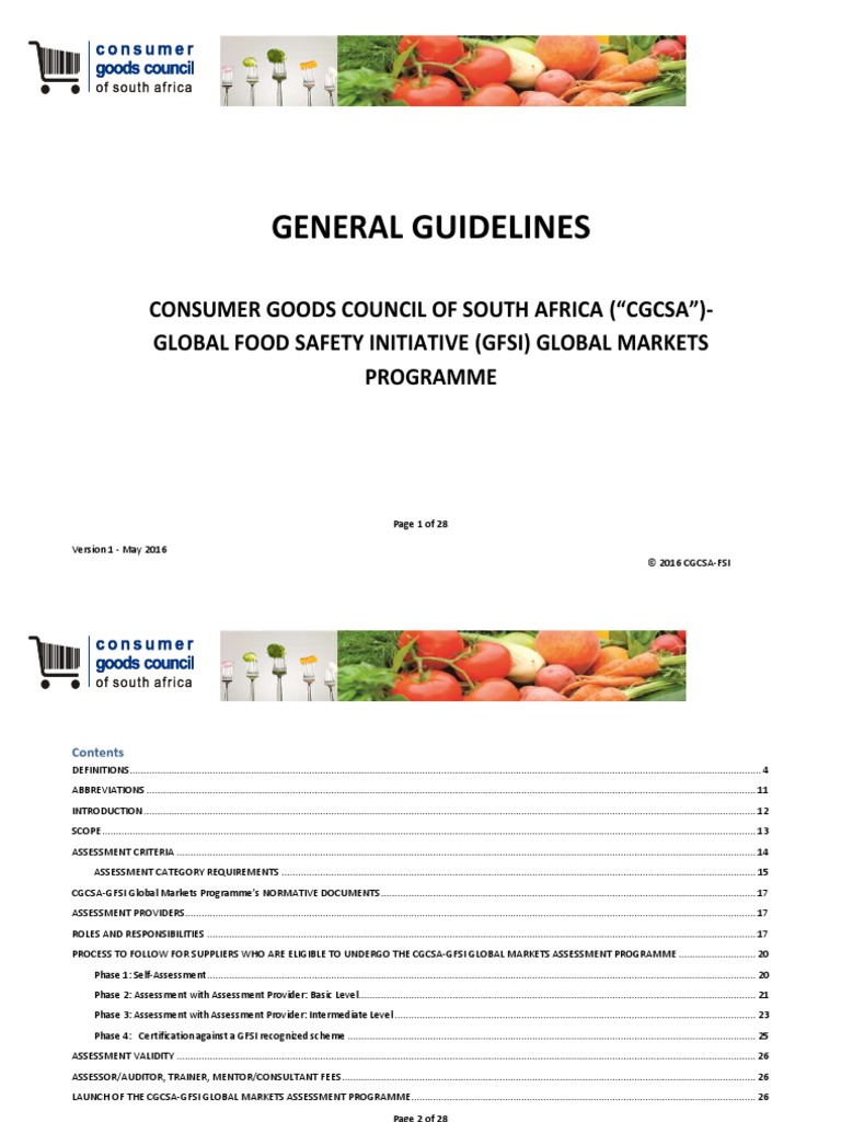CGCSA GFSI GMP General Guidelines | PDF | Food Safety | Hazard Analysis ...
