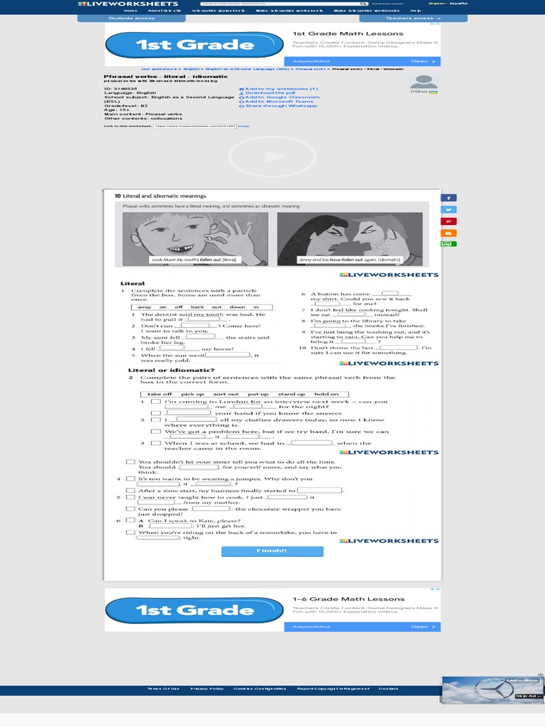 Phrasal Verbs - Literal - Idiomatic Worksheet | PDF | Worksheet ...
