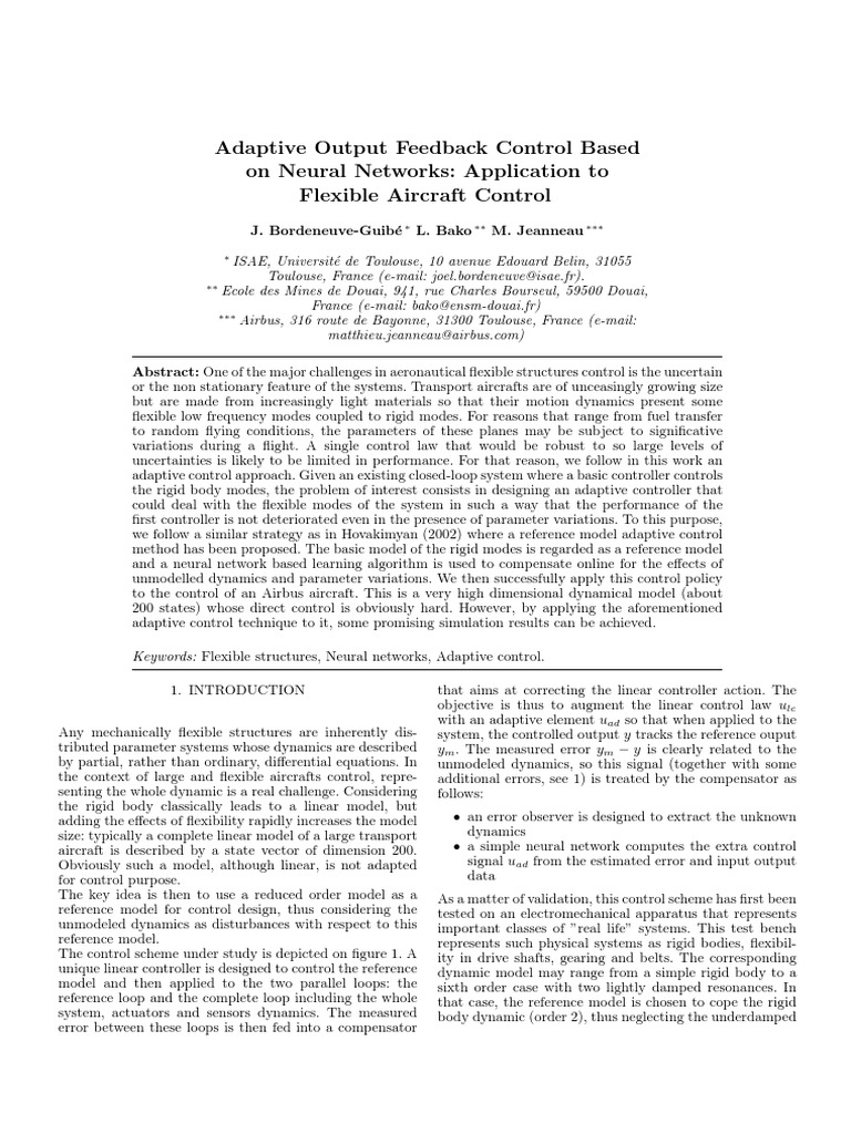 Adaptive Output Feedback Control Based On Neural Networks 2009 Ifac Proceedi Pdf Control 