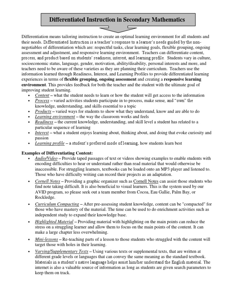 Differentiated Instruction in Secondary Mathematics | PDF | Differentiated Instruction ...