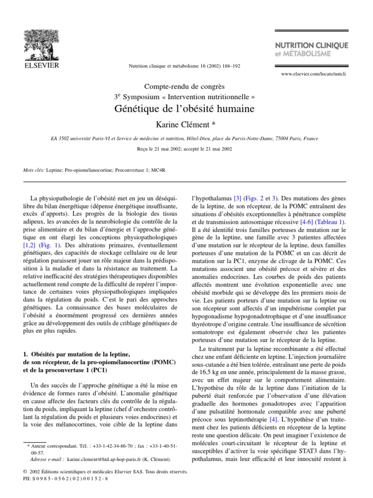 Génétique de l'obésité humaine : mutations clés | PDF | Leptine | Obésité