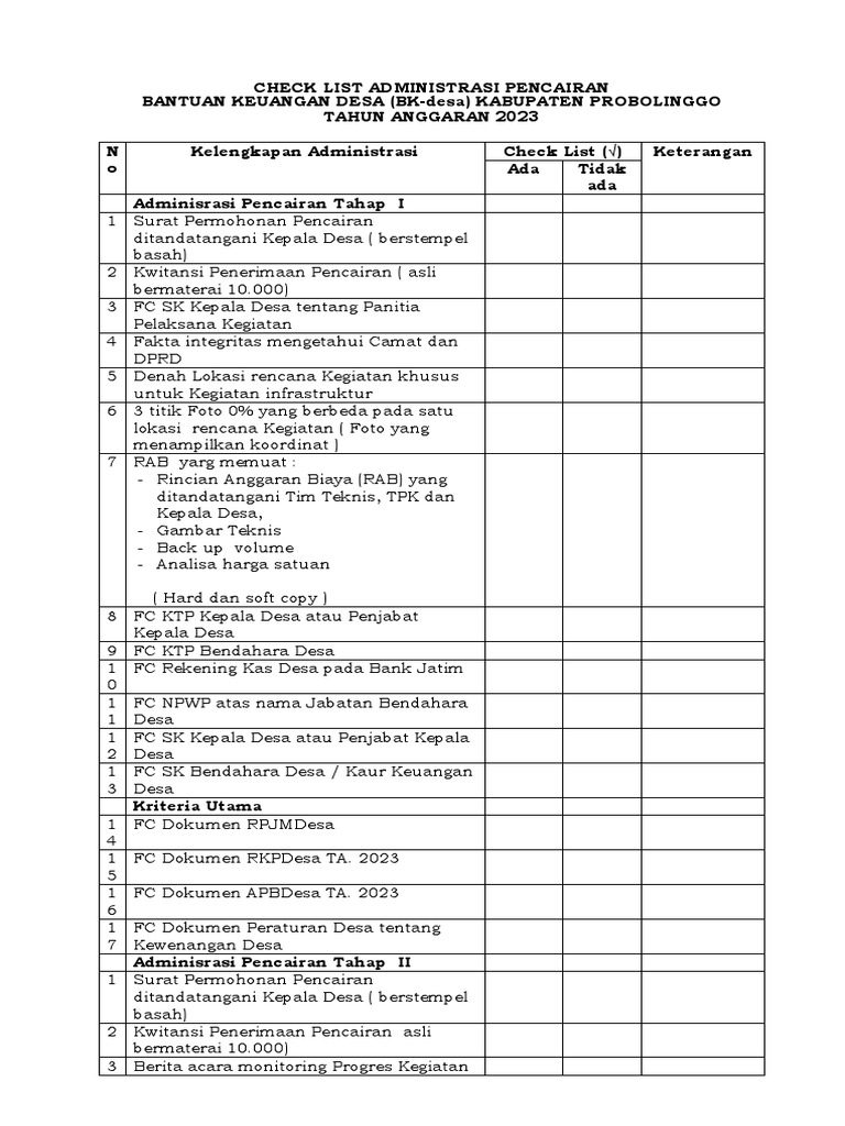 Chek List Persyaratan | PDF