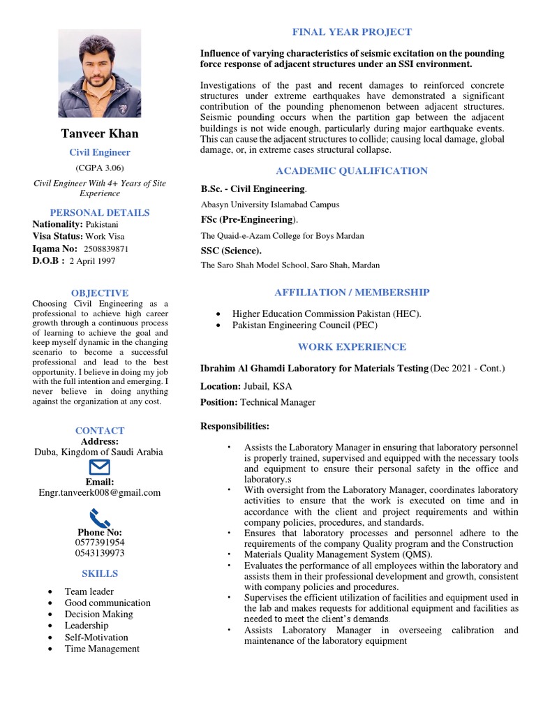 Tech.M Tanveer Khan | PDF | Laboratories | Pakistan