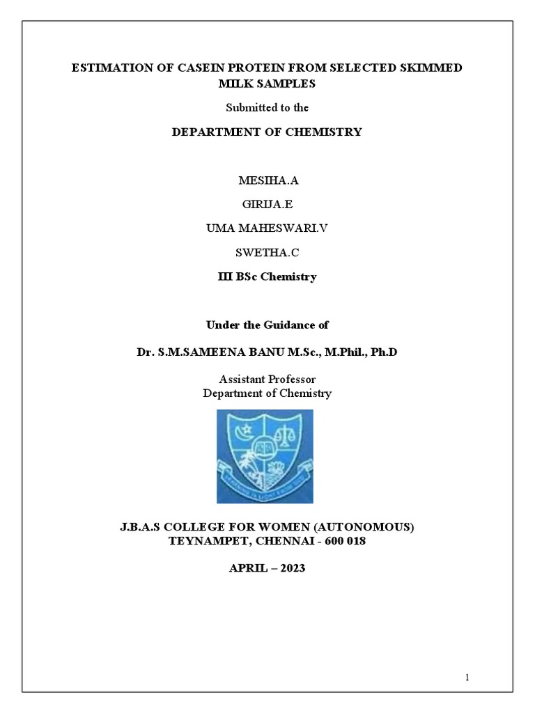 Casein Protein Estimation in Skimmed Milk | PDF | Milk | Physical Sciences