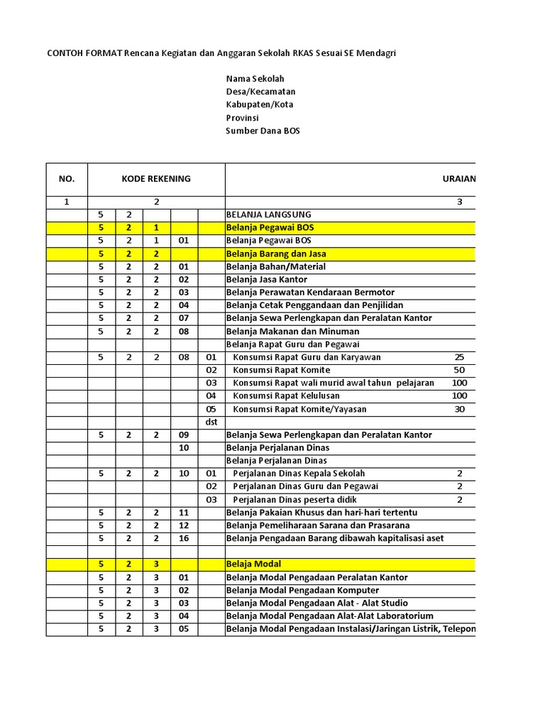 Format RKAS Sekolah 2025 | PDF