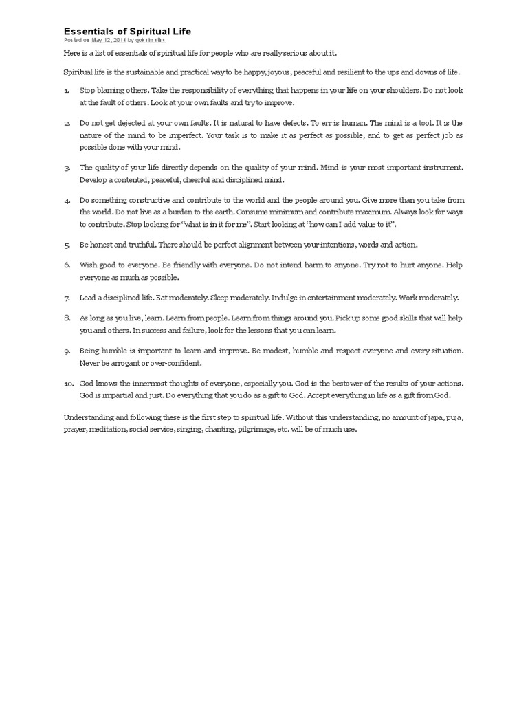 Essentials of Spiritual Life | PDF