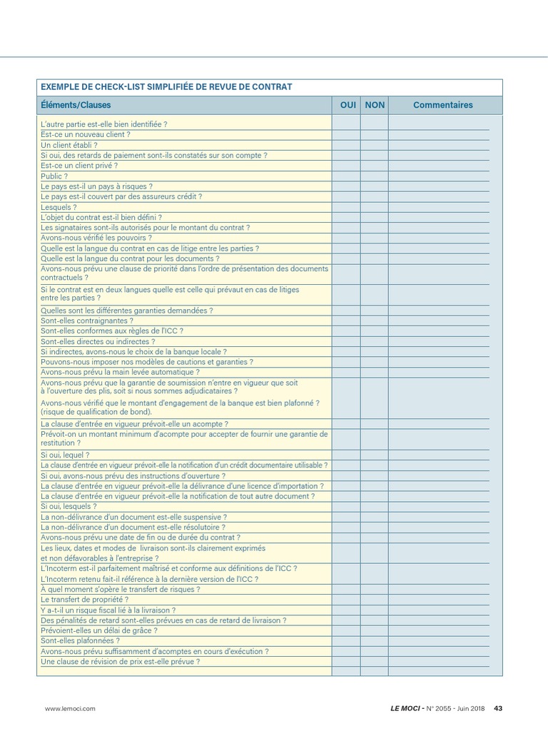 Check List Simplifiée de Revue de Contrat | PDF