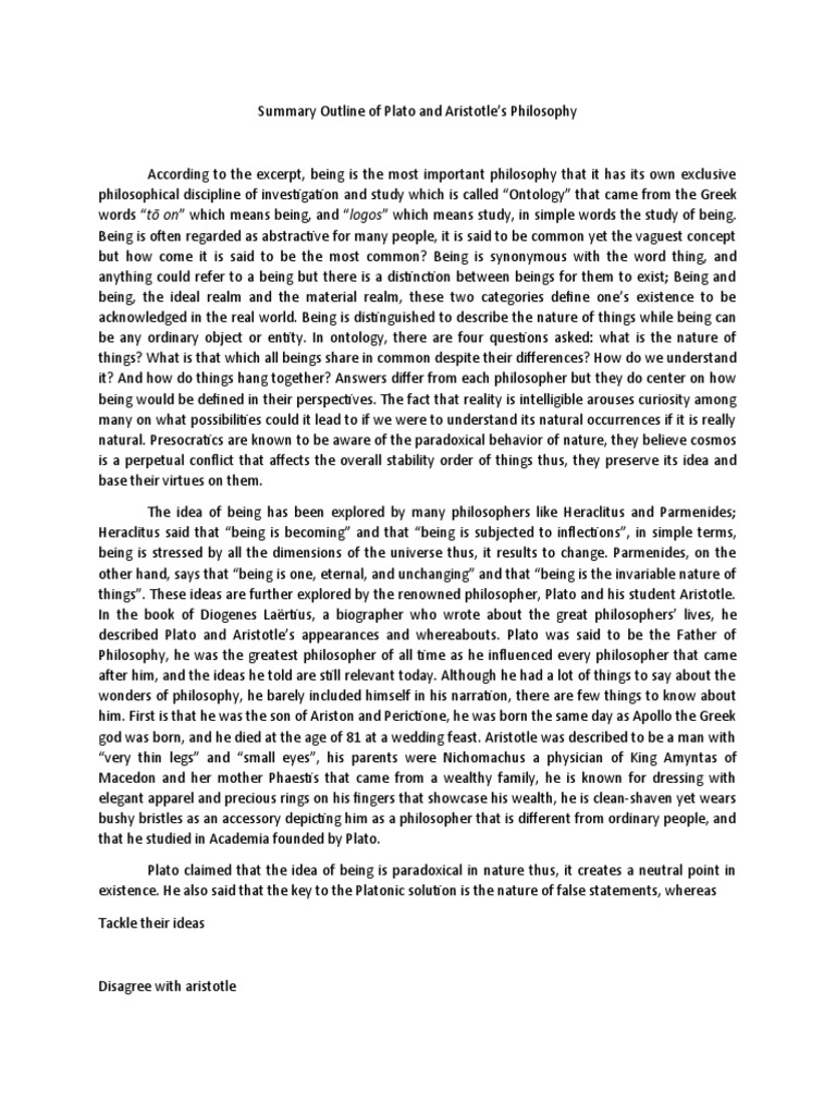 Summary Outline of Plato and Aristotle | PDF | Ontology | Plato