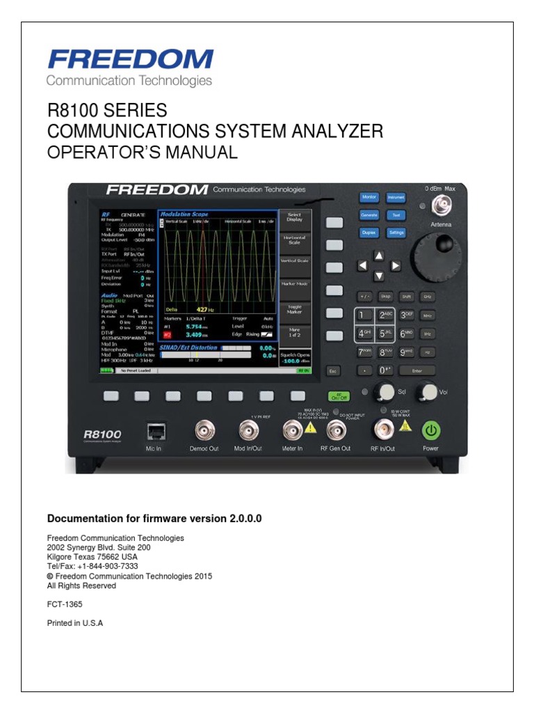Freedom R8100 RF Analyzer Operation Manual | Download Free PDF | License | Frequency Modulation