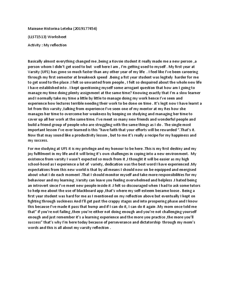 Maieane Historina Leteba LLST Reflection Assign | PDF | Cognition | Behavior Modification