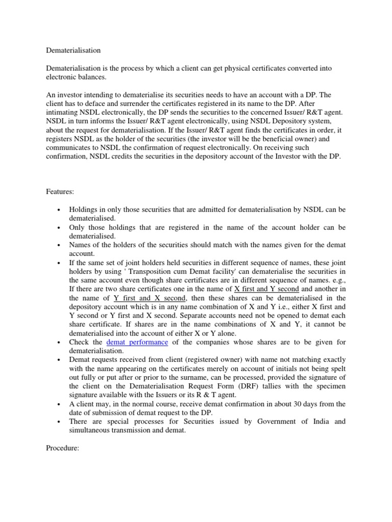 Dematerialisation | PDF | Securities (Finance) | Financial Economics