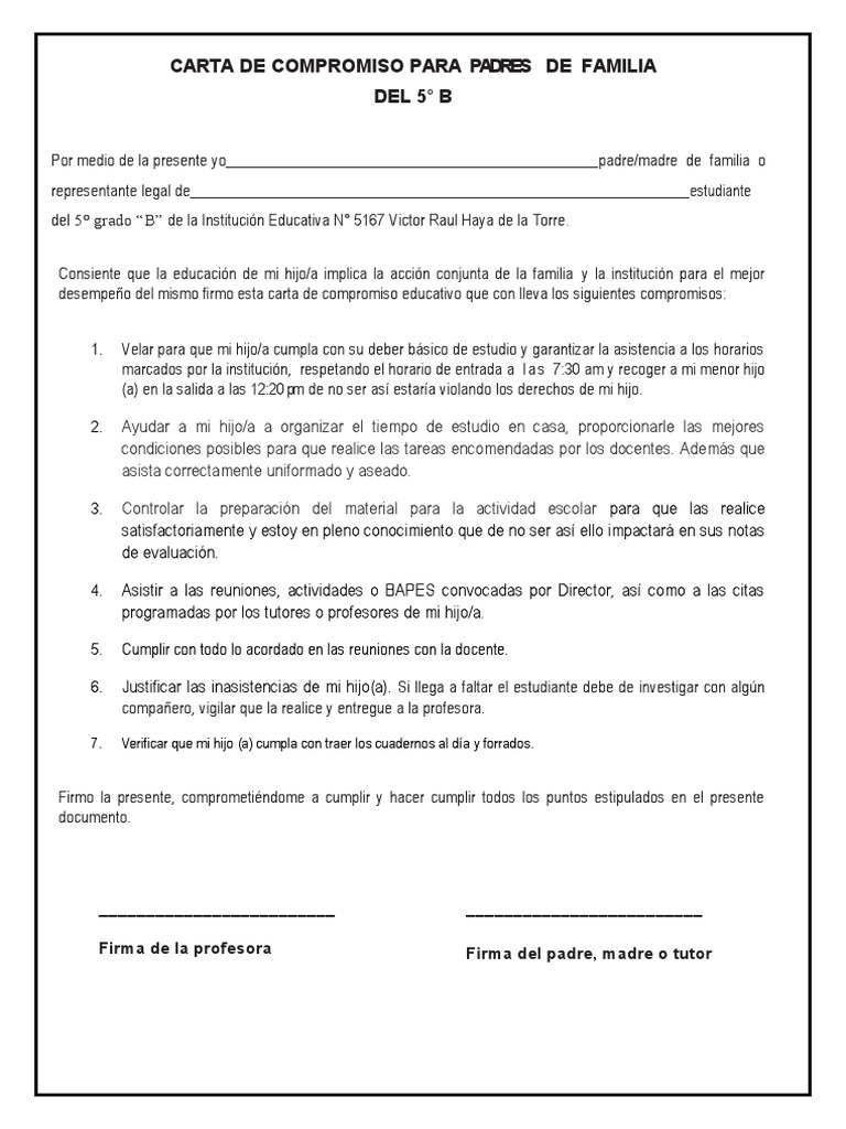 3 Compromiso para Padres de Familia Modelo 3 | PDF