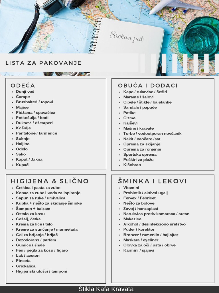 Lista Za Pakovanje Štikla Kafa Kravata Pakovanje | PDF