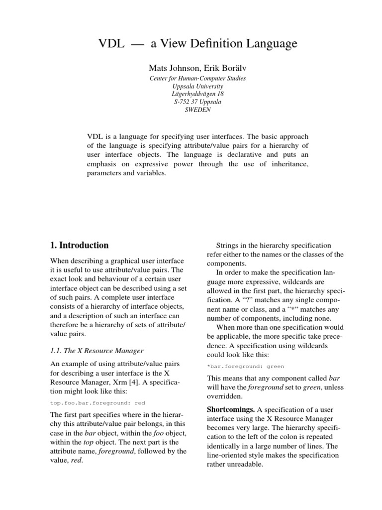 VDL - A View Definition Language: Mats Johnson, Erik Borälv | PDF ...