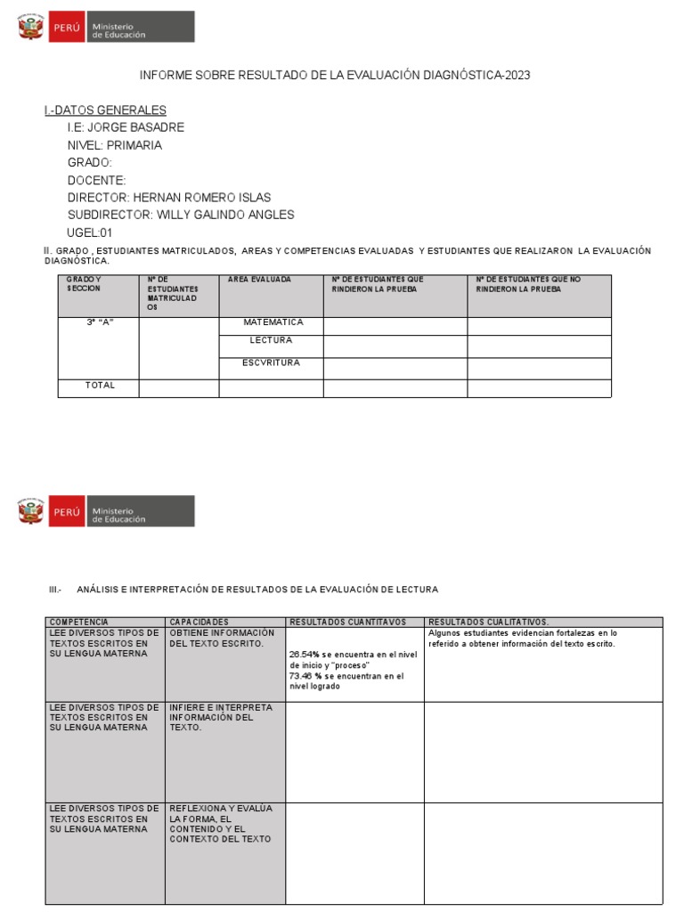 Modelo de Informe Cuantitativo y Cualitativo de La Eval Diagnostica | PDF