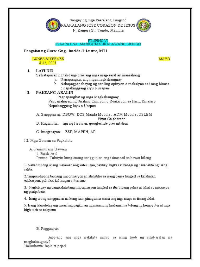 Q4 DLP Fil6 Week 2 | PDF