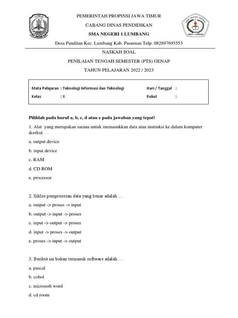 PTS Tik X 2022-2023 | PDF