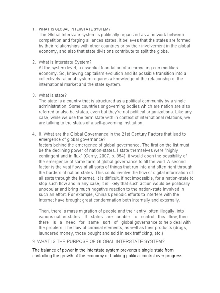 What Is Global Interstate System | PDF | Economies | Global Governance