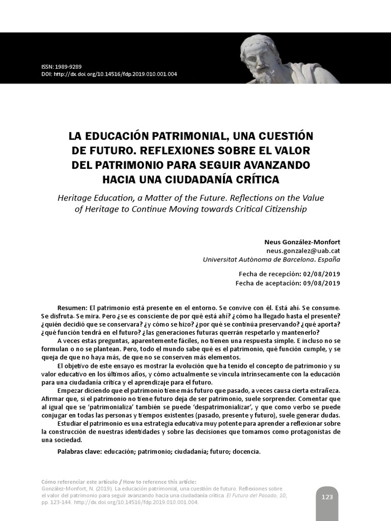 La Educacion Patrimonial Una Cuestion de Futuro | PDF | Bienes (Ley) | Pensamiento