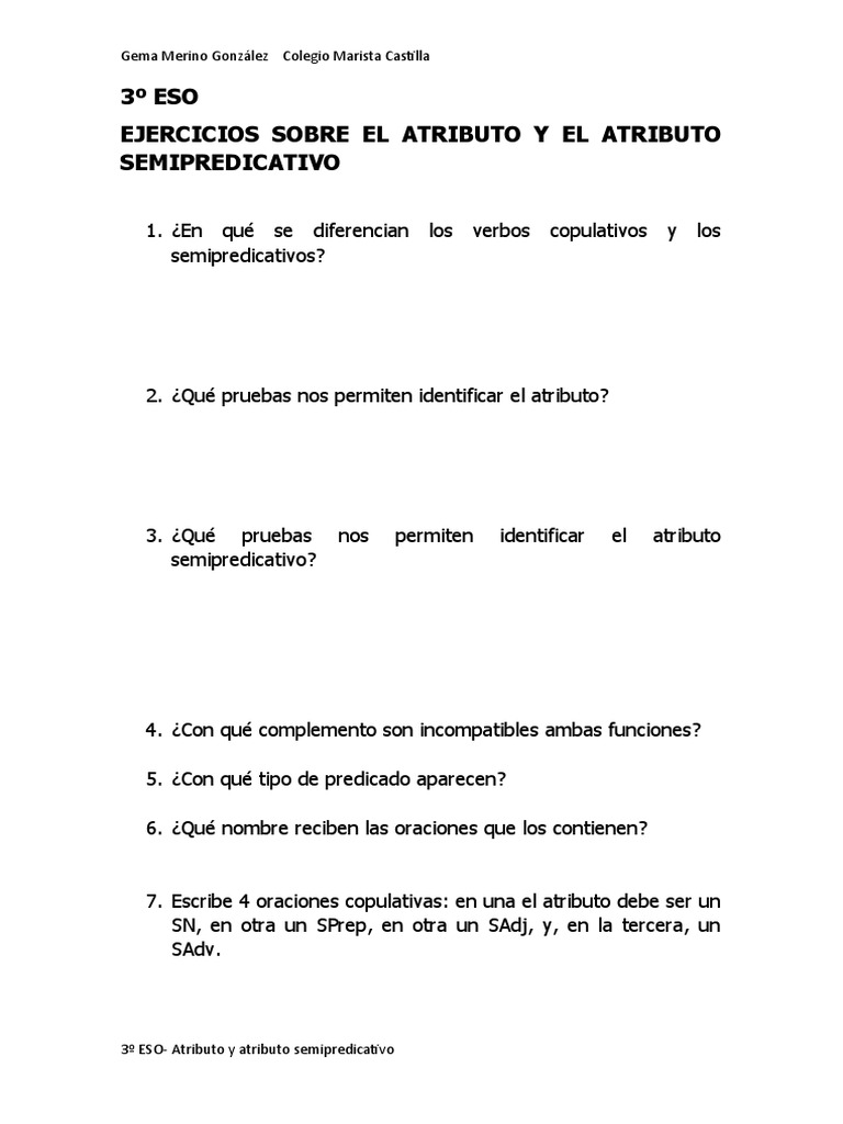 Ejercicios Sobre El Atributo y El Atributo Semip | PDF