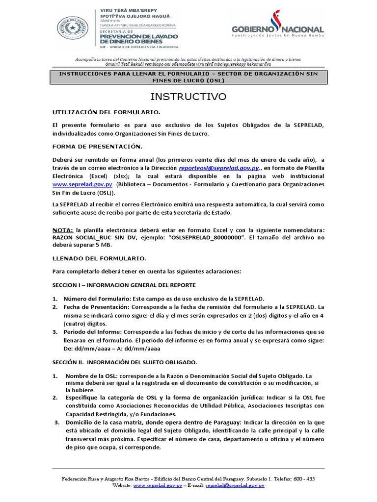 Instructivo para Llenar El Formulario Osl | PDF