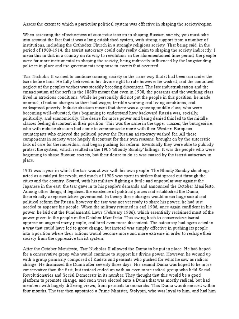 Tsarist Autocracy 1900-1914 | PDF | Russian Empire | Nicholas Ii Of Russia