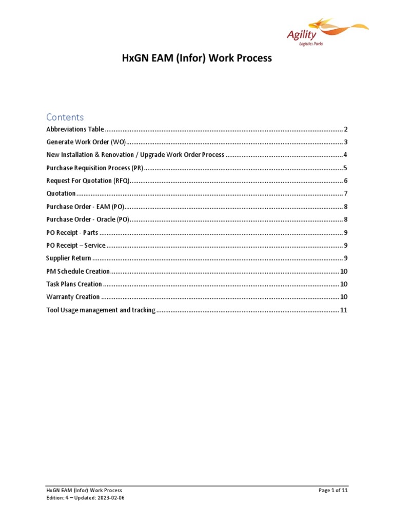 HXGN EAM (Infor) Work Process - 20230213 | PDF | Receipt | Business