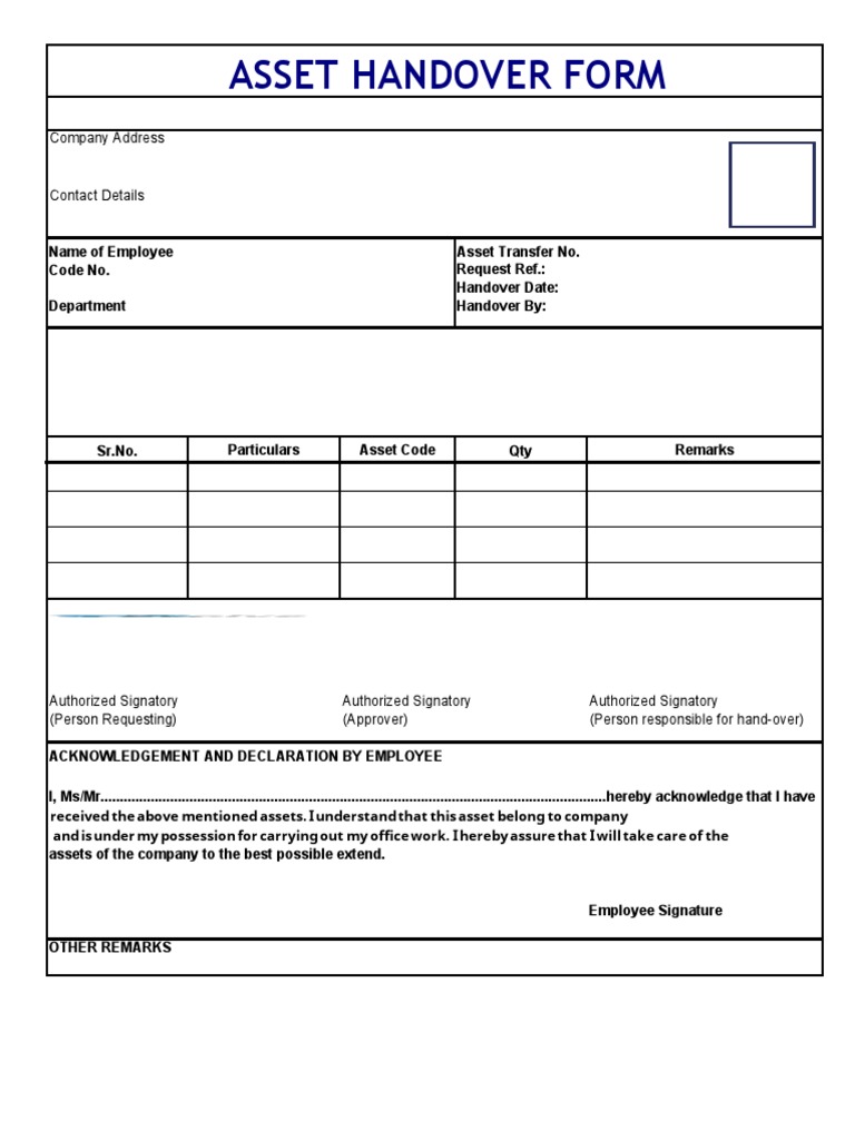 Asset Handover Form | PDF