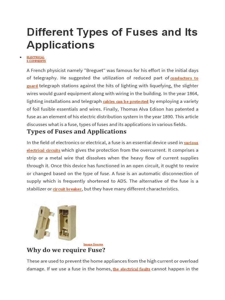 Different Types of Fuses and Its Applications | PDF | Fuse (Electrical ...