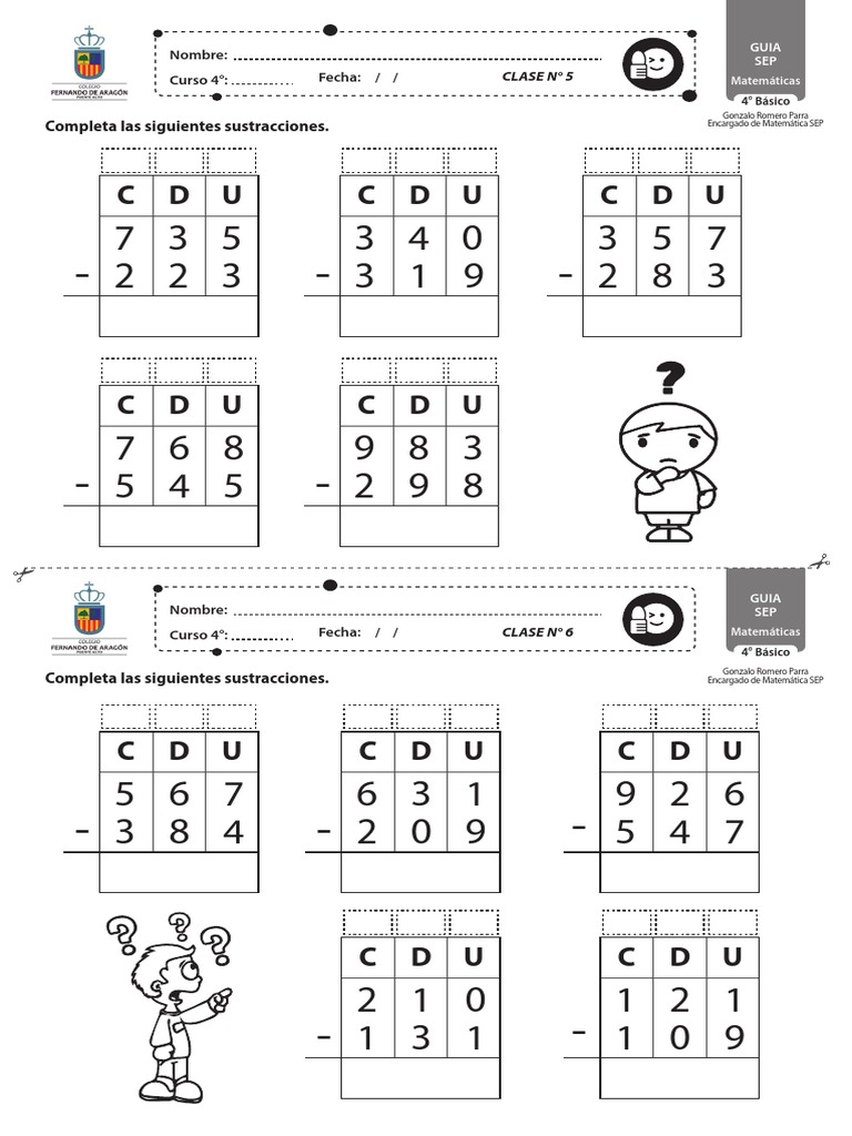 4º-básico-guía-nº2-Matematicas-SEP-sustracciones | PDF