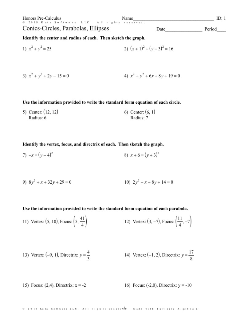 Unit 6 Circles Parabolas and Ellipses Practice | PDF | Mathematical ...
