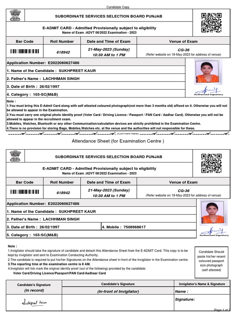 21-May-2023 (Sunday) 10:30 AM To 1 PM CG-36: Attendance Sheet (For ...